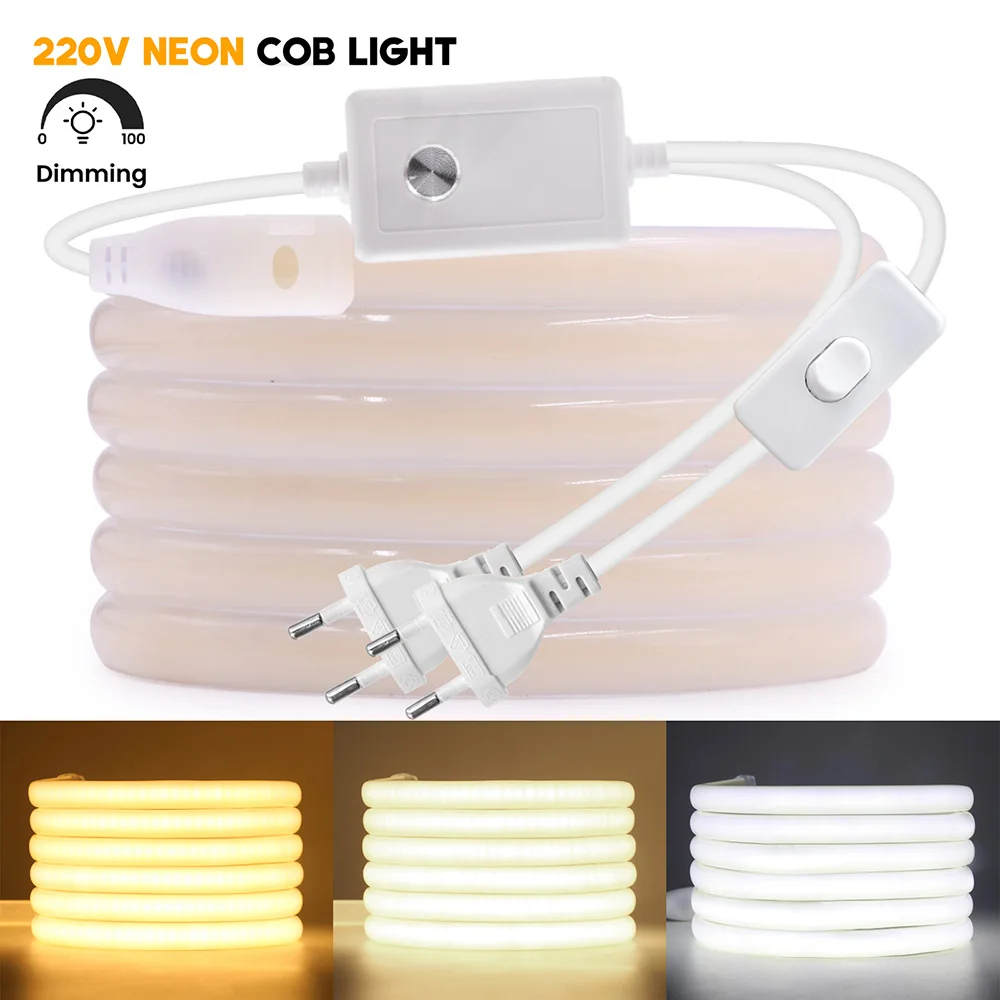Dimmable-COB-LED-Neon-Strip-Light-Dimmer-Switch-Power-Kit-220V-288-LEDs ...