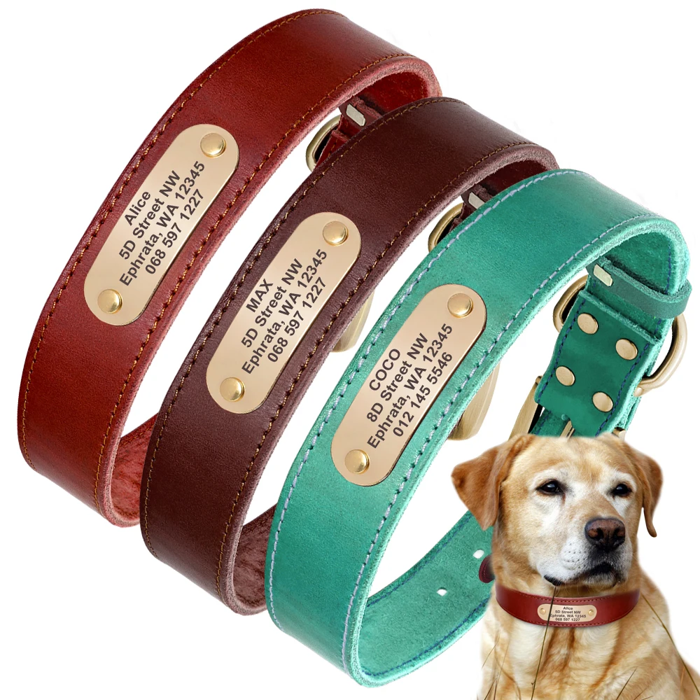 Real-Leather-Dog-Collar-Personalized-Pet-ID-Collars-Custom-Engraved-Tag ...