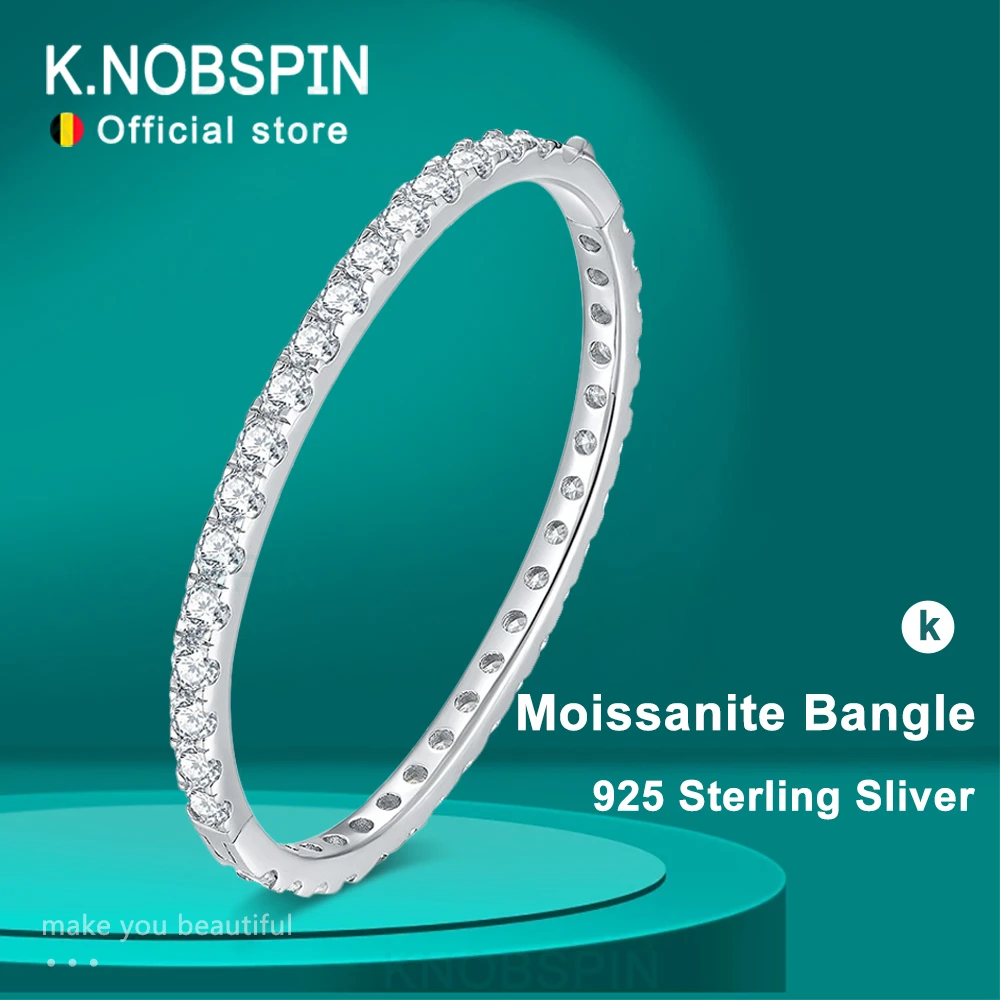 KNOBSPIN D VVS1 Full 4mm Moissanite Bangles GRA Certified s925 Sterling Sliver Plated 18k ...