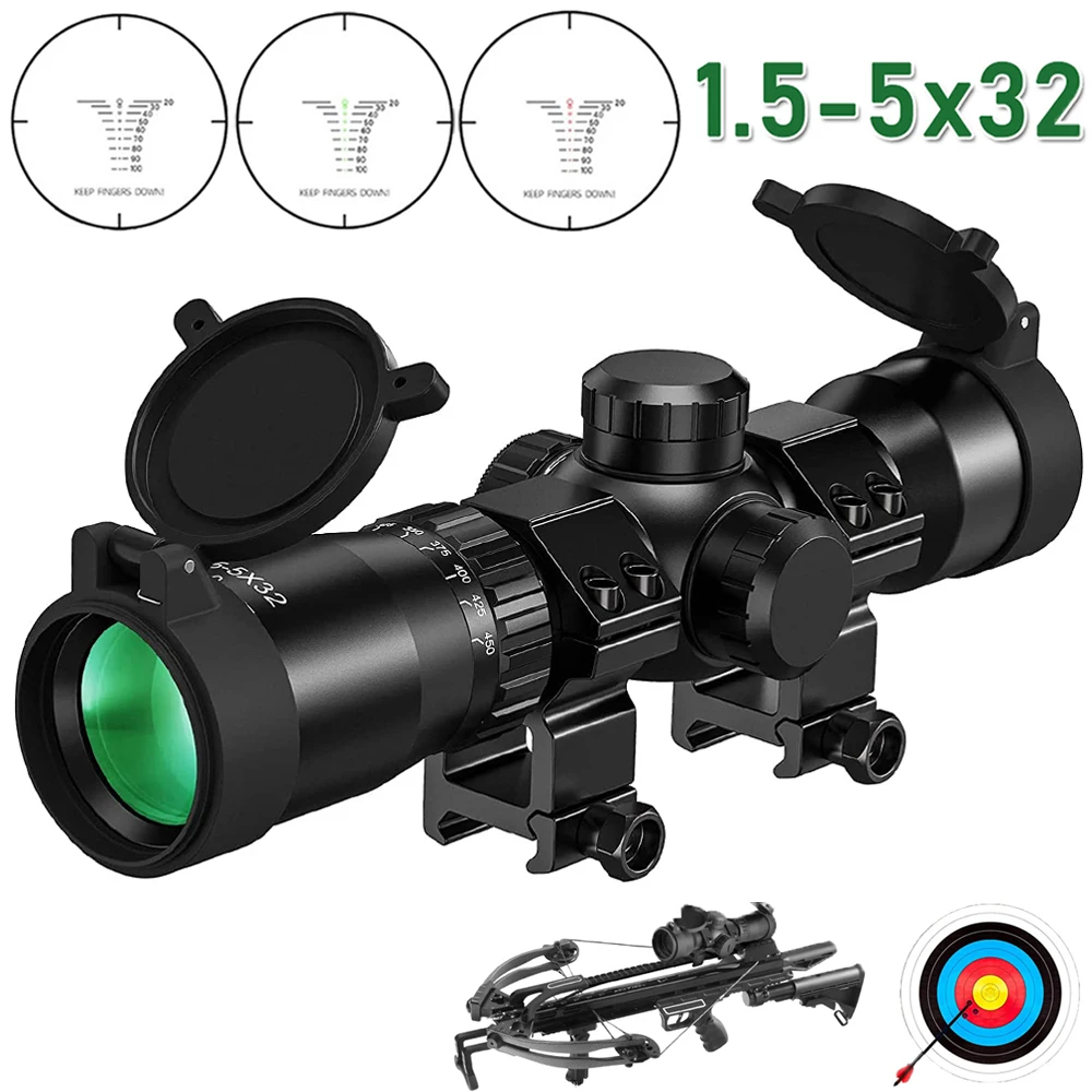 1.5-5X32 Crossbow Scope Tactical Red Green Dot Glow Optical Sight 100 ...