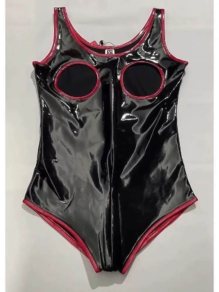 S-5XL-Sleeveless-Wet-Look-PVC-Catsuit-Shiny-PU-Leather-Zipper-Open ...