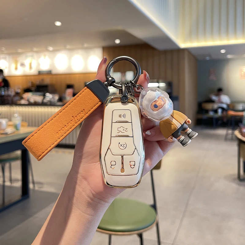 Leather-Keychain-Key-Holder-TPU-Car-Key-Case-Cover-for-Ford-Fusion ...