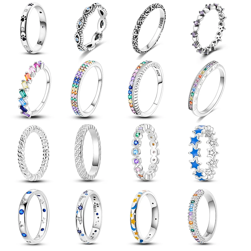 Simple-Ring-For-Women-925-Silver-Original-Colorful-Zircon-Round-Blue ...