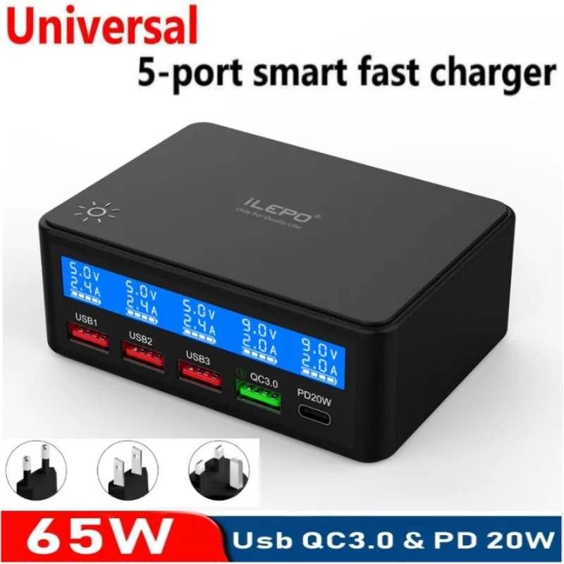 65W-PD-QC-Fast-USB-Charger-5-Ports-Smart-Charge-Station-Hub-Quick ...