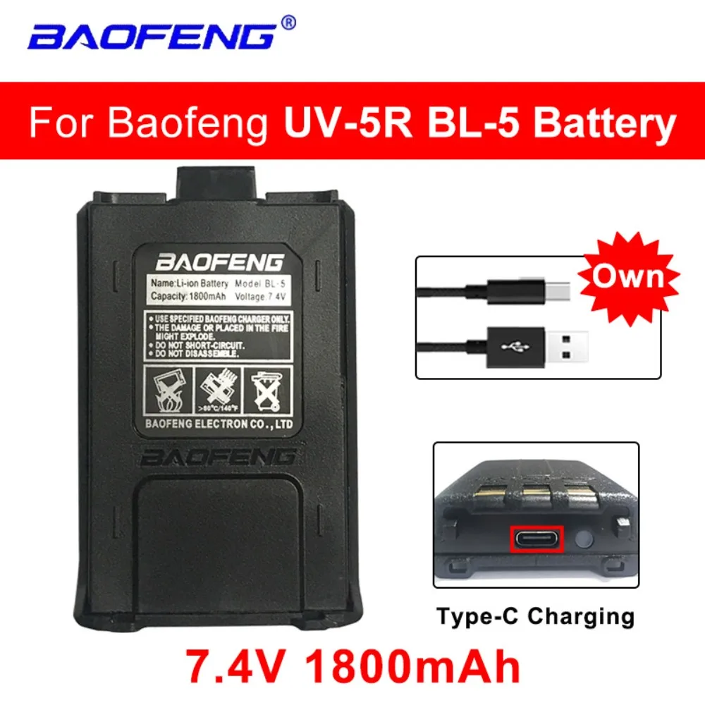 Baofeng-Radio-UV-5R-Original-Battery-Type-C-Charge-1800mAh-7-4V-BL-5 ...