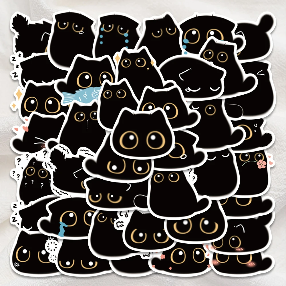 80PCS-Kawaii-Black-Cat-Cute-Briquette-Stickers-Gift-Notebook-Luggage ...