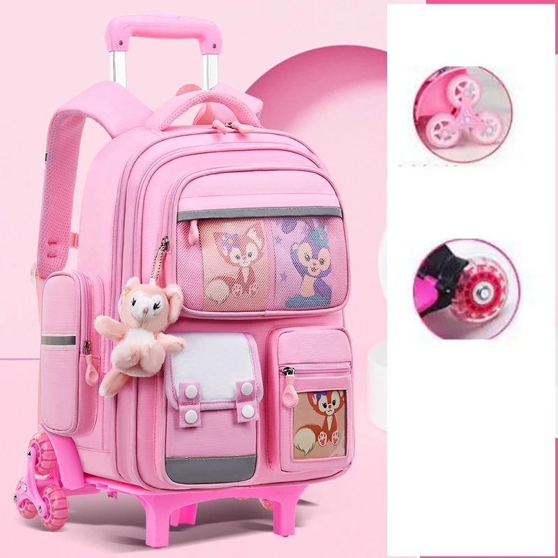 School-Rolling-Backpack-Girls-Kids-17-inch-6-Wheels-Primary-School ...