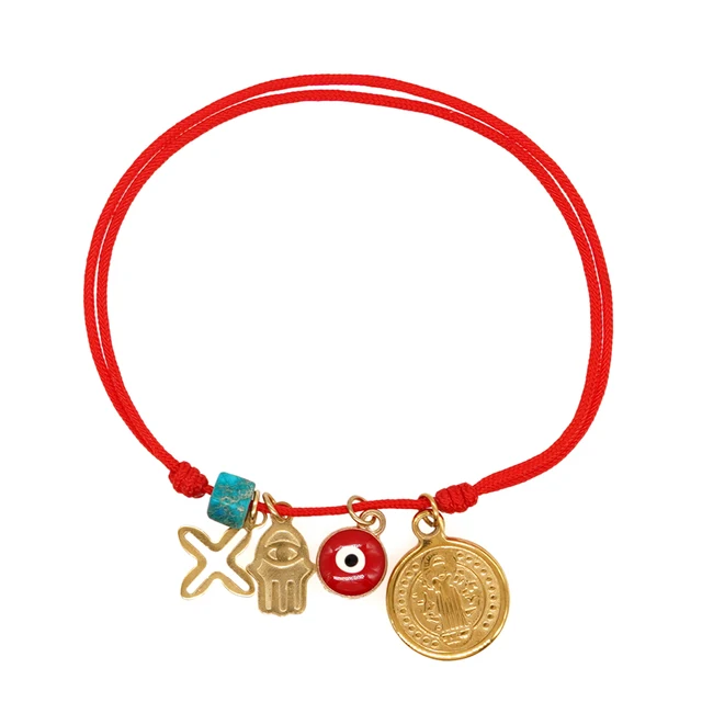 Go2boho Simple Red Rope Charm Bracelets Turkish Evil Eye Luck Coins ...