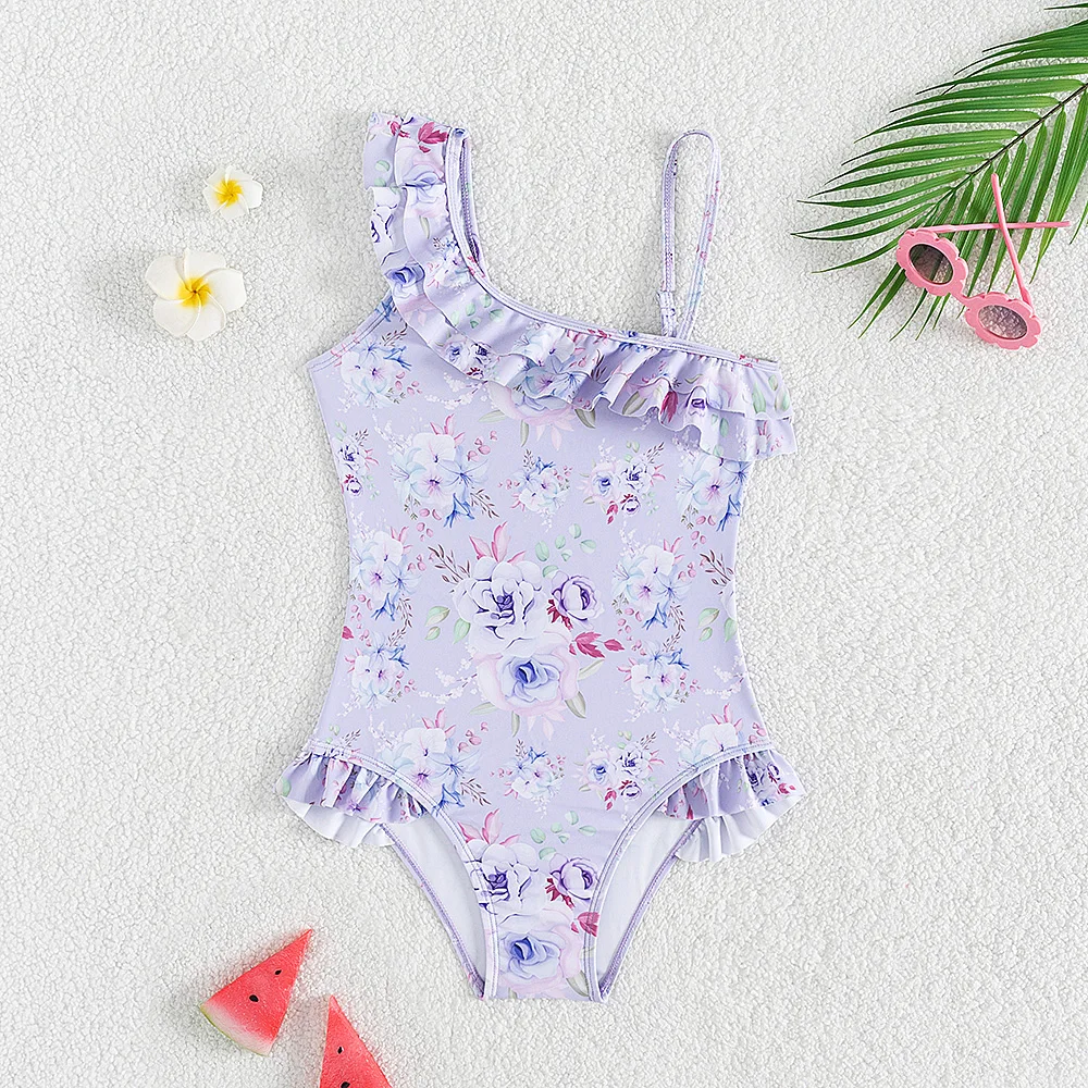 5-14Years-teen-Girls-one-piece-Swimwear-Floral-Print-Ruffles-Fly-Sleeve ...