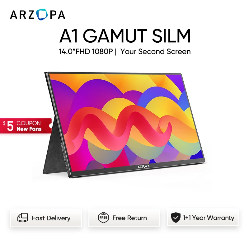 Arzopa monitor portátil 14 polegadas ips tela lcd 1080p USB Type C hdmi ...