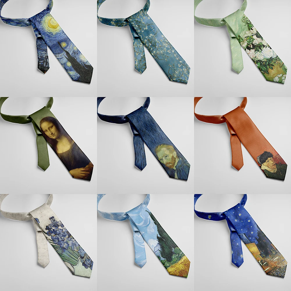 Retro Art Oil Painting Tie Van Gogh Portrait Mona Lisa Casual Business ...