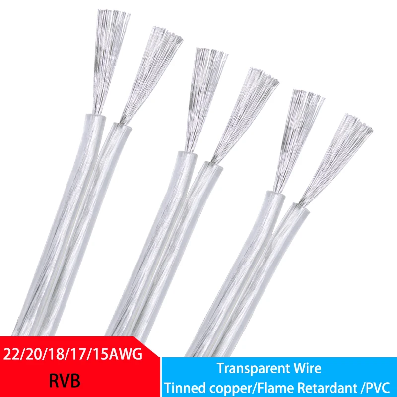 RVB-Cable-transparente-paralelo-2P-22-20-18-17-15-13AWG-aislante ...