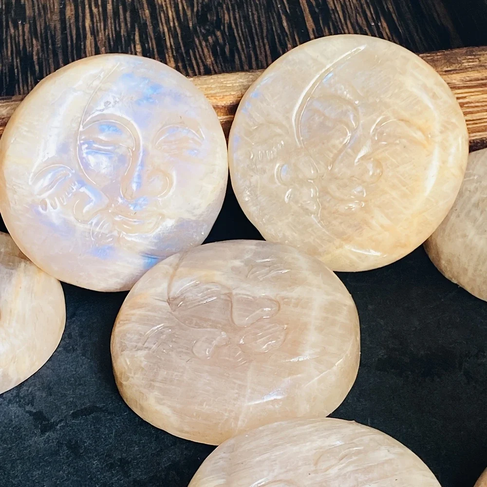 1pc Moonstone Sun Moon Face Carving - Exquisite Hand Carved Stone ...
