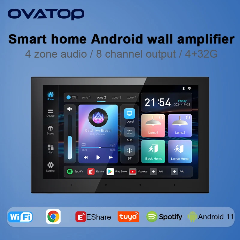 Smart home Android 11 system 4 zone audio in wall amplifier 4+32G TUYA ...