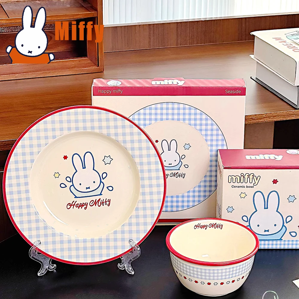 Kawaii Miffy Ceramic Bowl Cute Rabbit Plate Tableware High Beauty Pasta ...