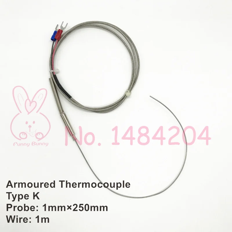 Type K Armoured Thermocouple 1mm * 250mm Sus310s Bendable Probe Max 800 ...