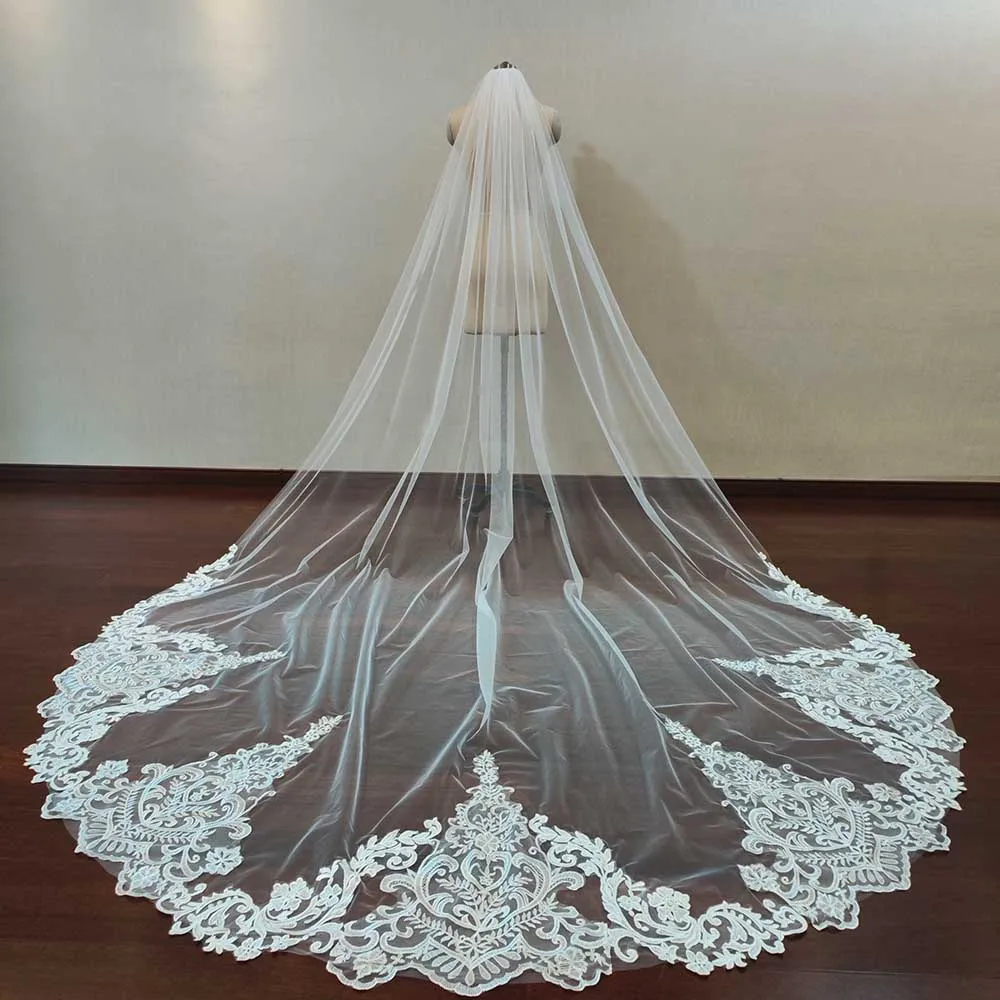Lace-Cathedral-Wedding-Veil-Single-Tier-3-Meters-Long-Bridal-Veil-with ...