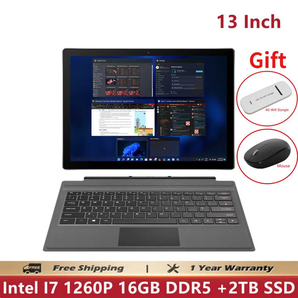 Original T1 Tablet Windows 11 2 IN 1 Office Notebook Gaming 13" 2K 12th ...