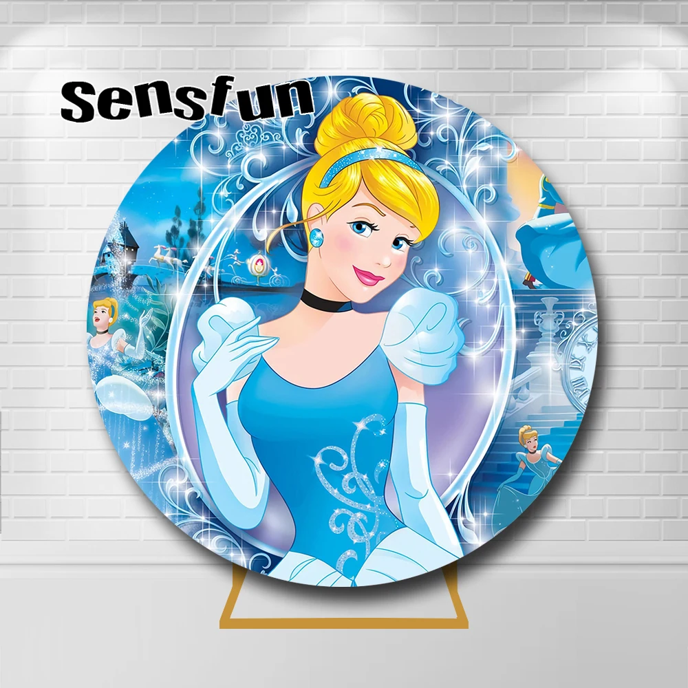 Princess Cinderella Round Backdrop Cover Blue Dress Magic Girls Happy ...