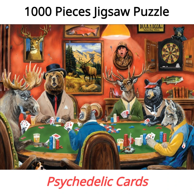 69-51cm-1000-Pieces-Paper-Jigsaw-Puzzle-Psychedelic-Card-Game-Animals ...