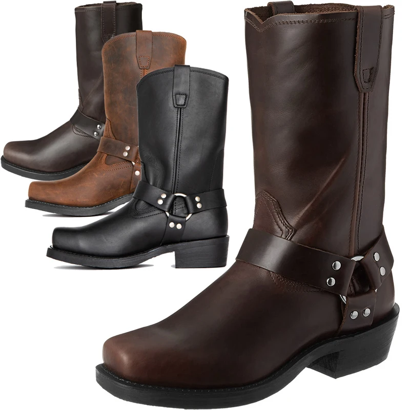 Bottes-de-cowboy-r-tro-pour-hommes-mi-mollet-bottes-western-cuir-PU ...
