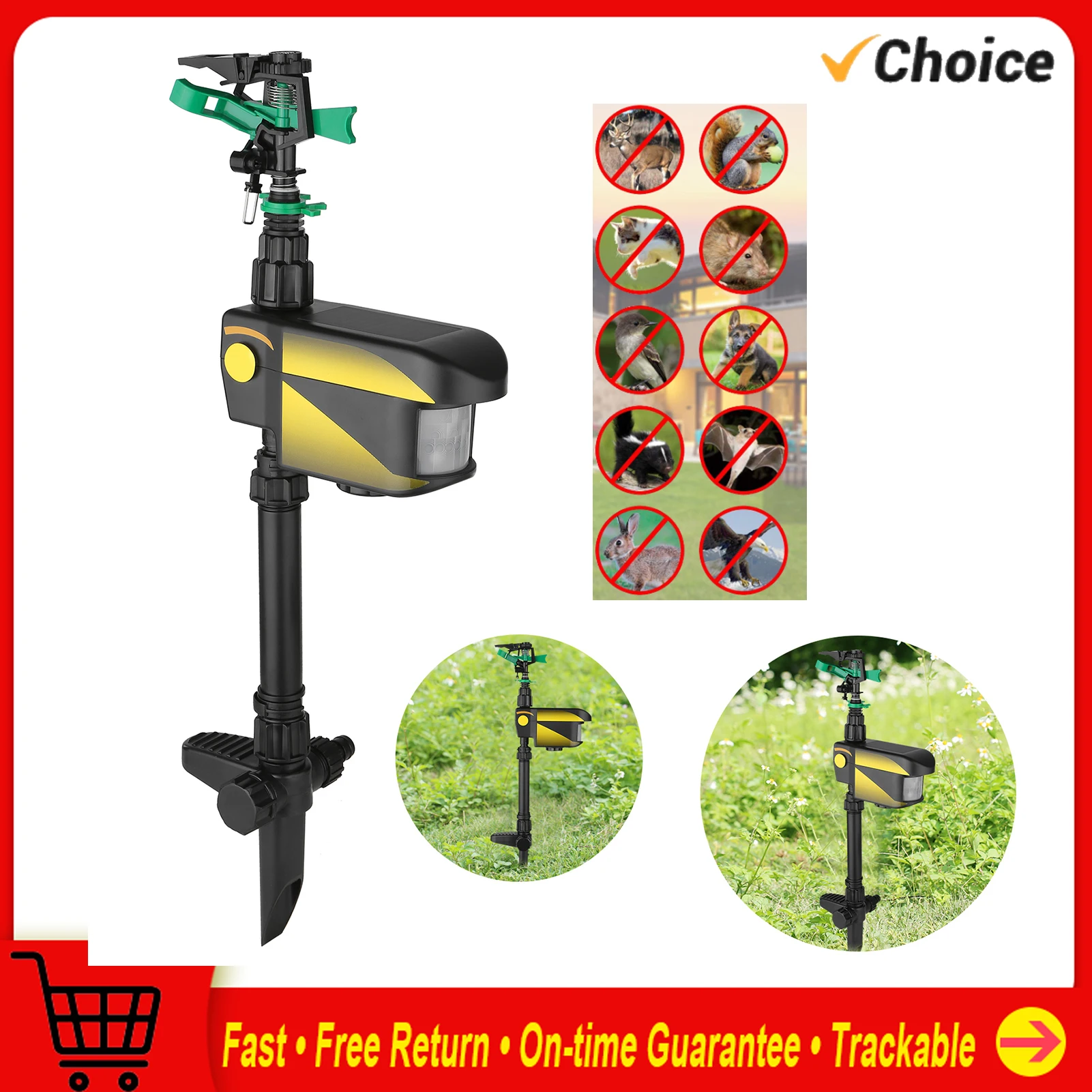 Sprinkler Automatic Rotating Large Area Solar Powered Motion Activated ...