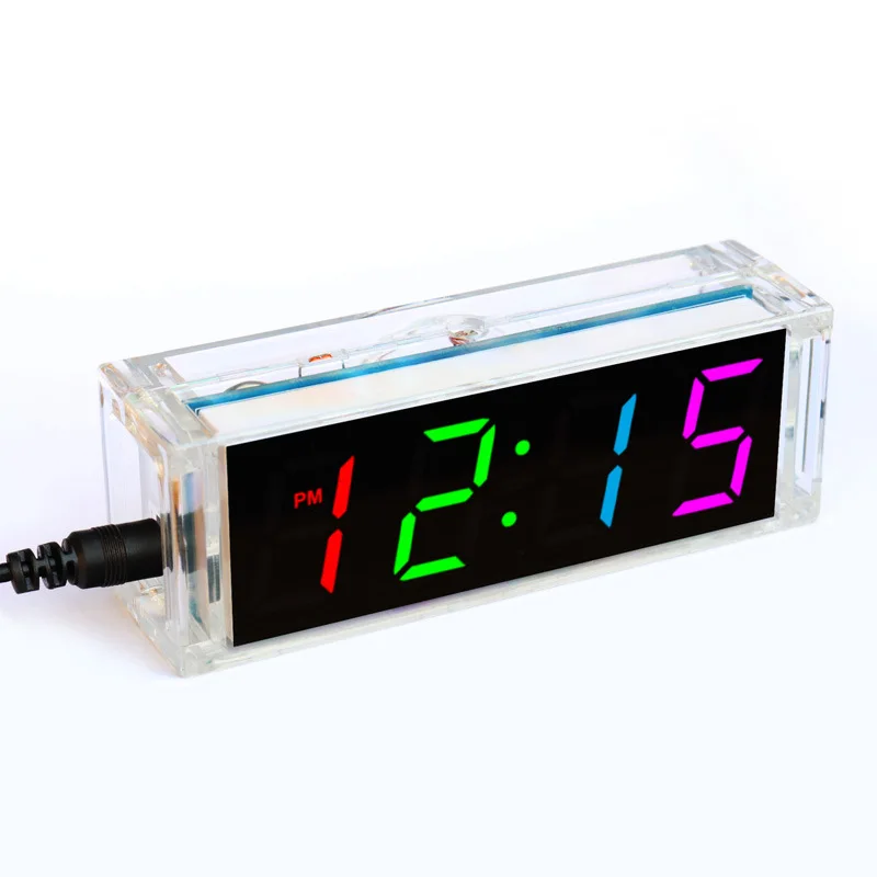 Tubo digital diy kit relógio de temperatura multicolorido led semana display com clara caso capa ...