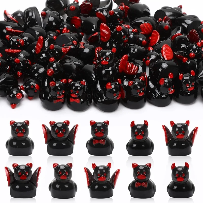 5/10 Pcs Mini Resin Halloween Black Ducks, Tiny Devil Duck Figurines ...