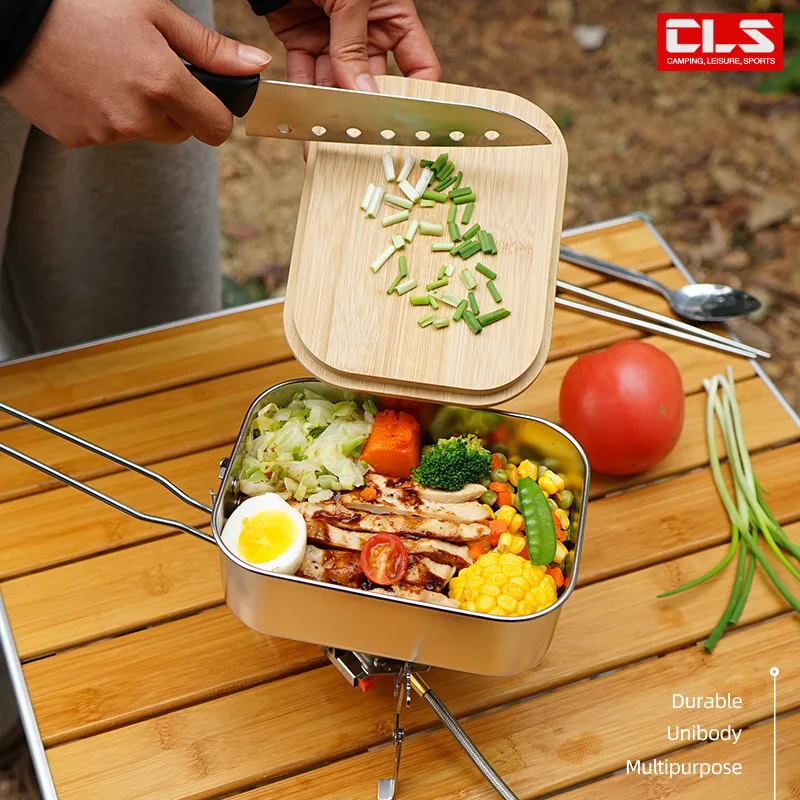CLS 304 Stainless Steel Lunch Box Outdoor Bamboo and Wood Vegetable ...
