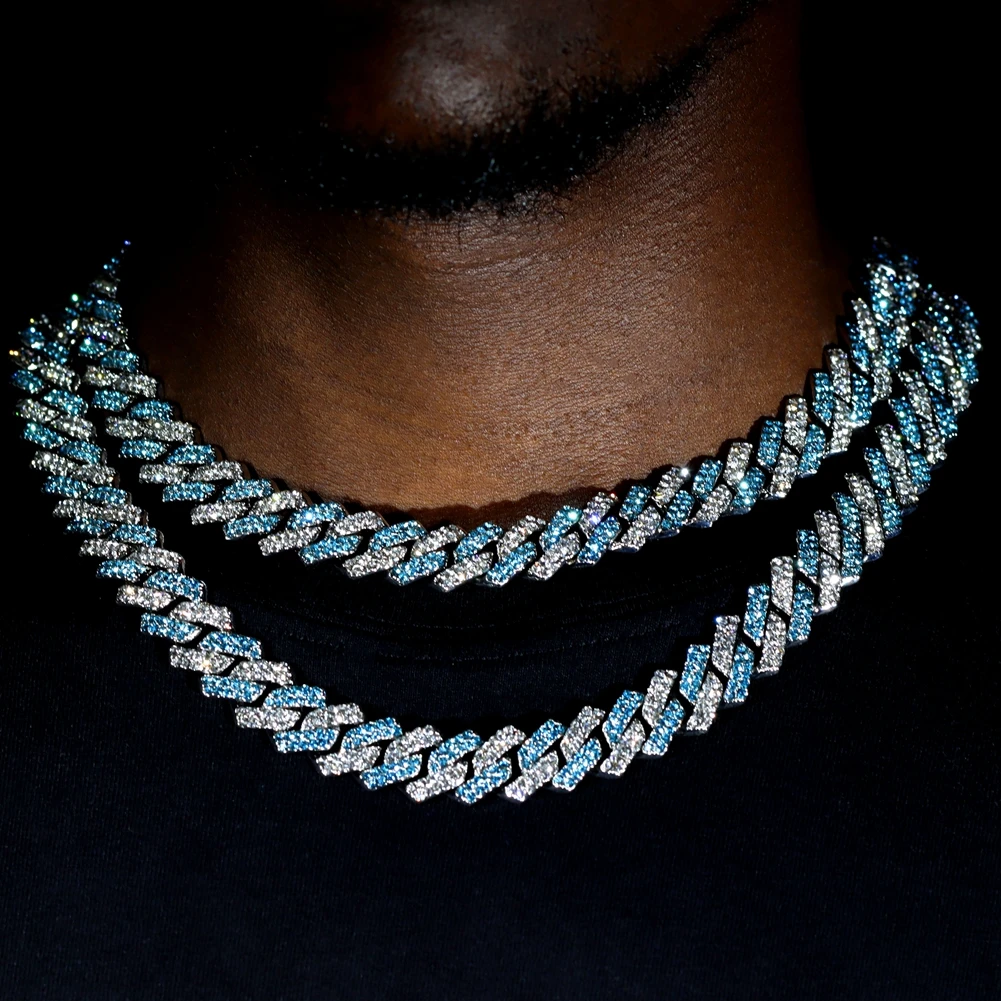 Iced Out Blue Crystal Miami Cuban Link Chain Necklace For Men Women 14MM Prong Cuban Chain Rhombus Necklaces Bracelet Jewelry AliExpress