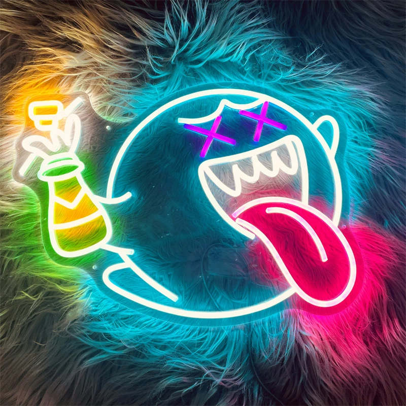 Anime Cartoon Shape Boo Beer Neon Sign Custom For Kawaii Room Decor ...