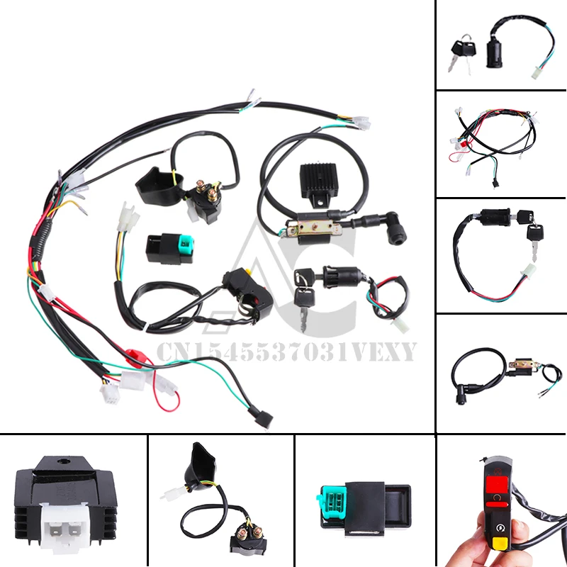 Wiring Harness Wire Loom CDI Ignition Coil Kit for 50cc 70cc 90cc 110cc ...