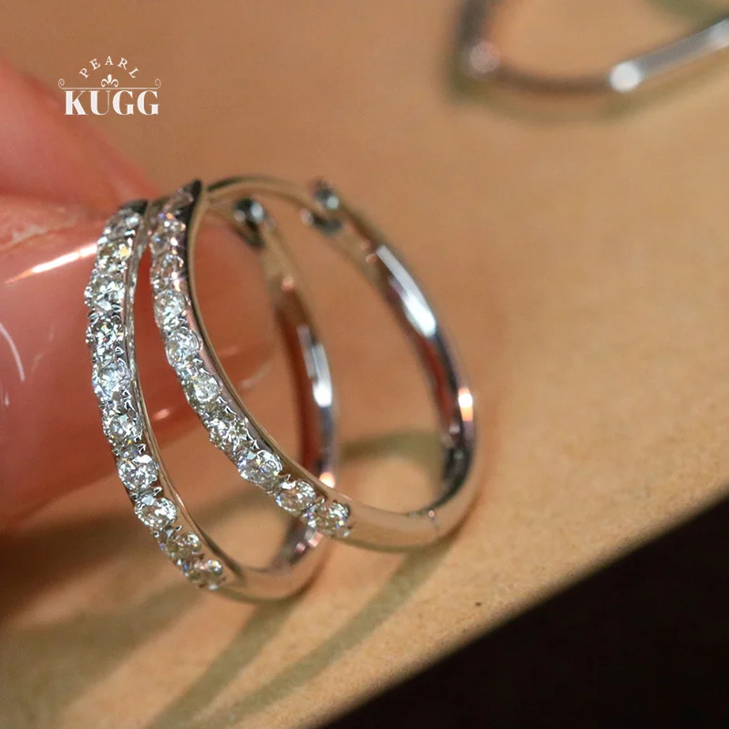 KUGG 100% 18K White Gold Earrings Fashion INS Style 0.50carat Real ...