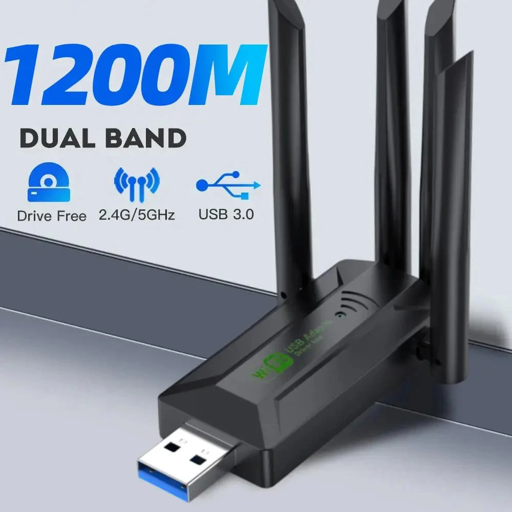 Dual-Band-USB-wifi-1200Mbps-Adapter-2-4GHz-5GHz-WiFi-with-4-Antenna-PC ...