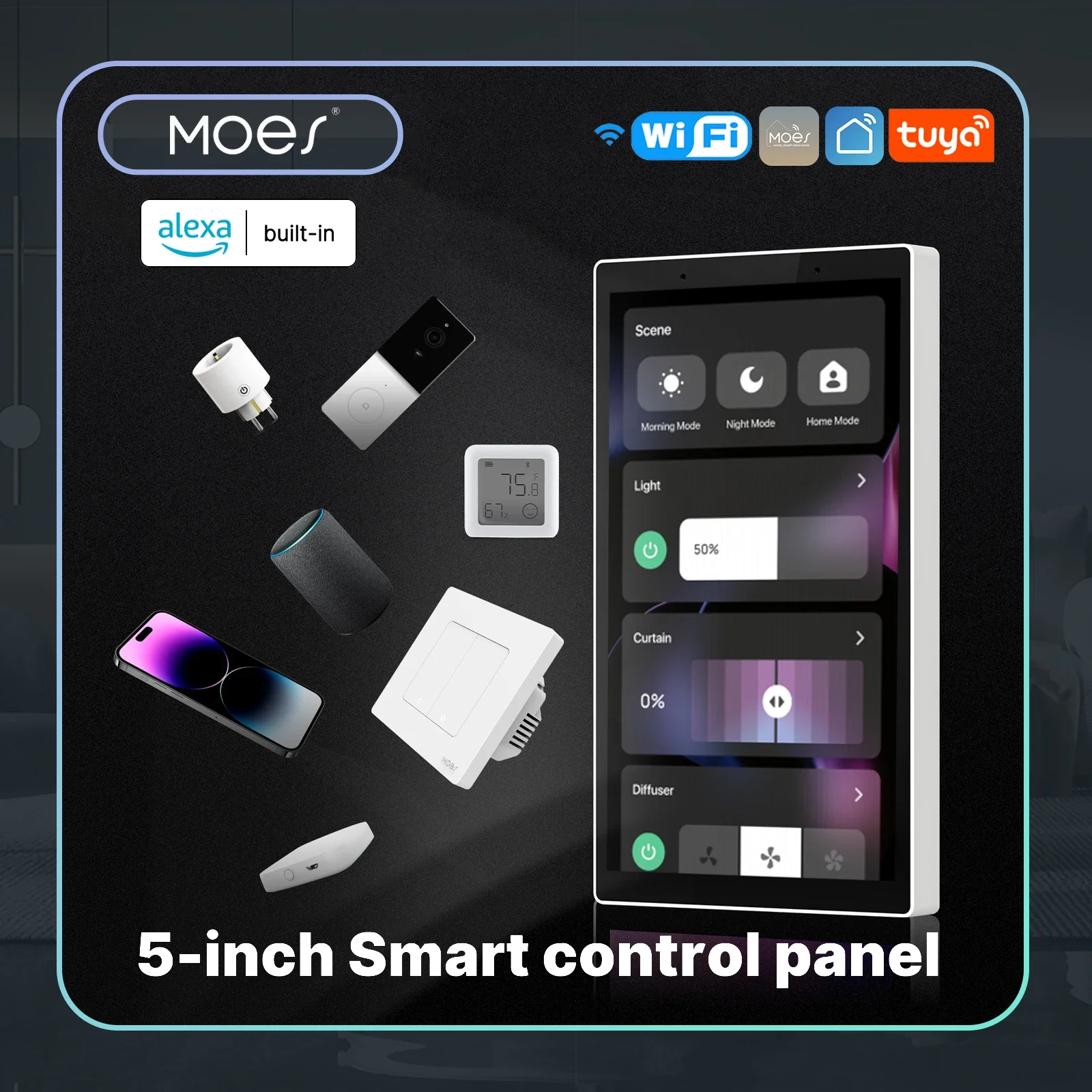 MOES-Tuya-Wifi-Smart-5-inch-Touch-Screen-US-Center-Control-Panel-Voice ...