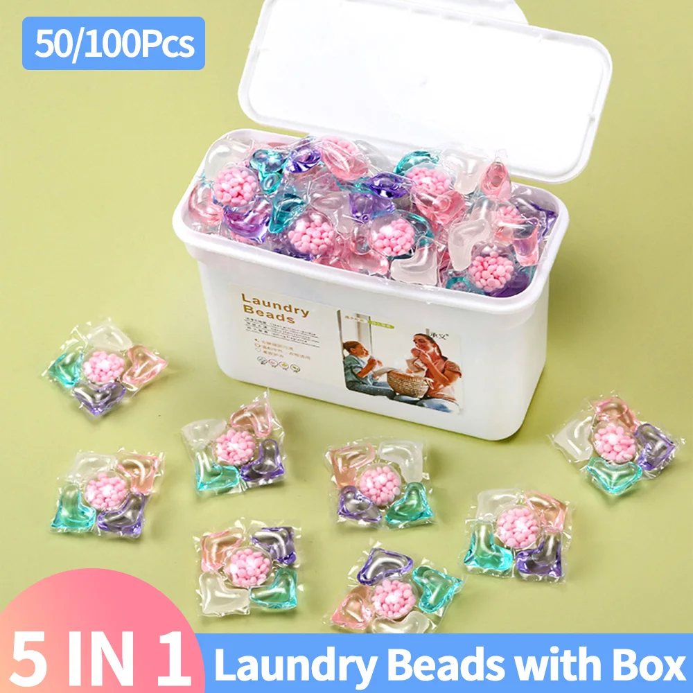 50/100Pcs Laundry Detergent Soap Box 5 in 1 Multi-purpose Strong ...