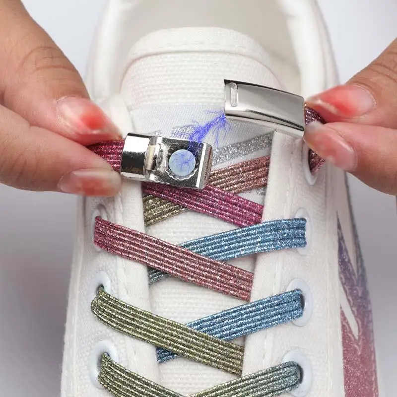 Colorful Elastic Shoelaces Sneakers No Tie Shoe laces Rainbow Magnetic ...