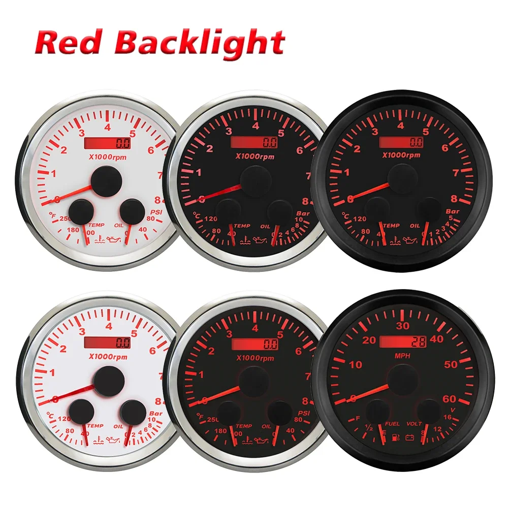 New-85mm-Waterproof-GPS-Speedometer-Odometer-With-Fuel-Level-Tachometer ...