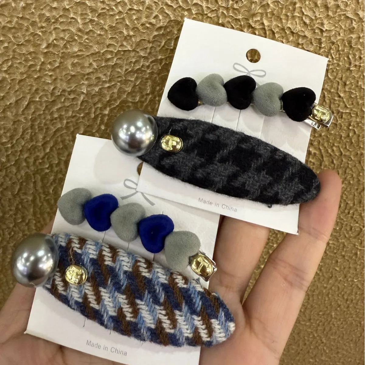 2 Pcs Ladies' Barrettes Set Korean Fabric Plaid Sweet Kawaii Hair Clips ...