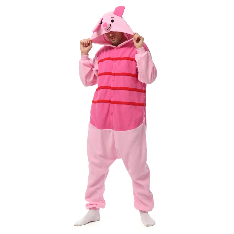 Halloween macacão rosa porco kigurumi pijamas adulto de uma peça animal ...