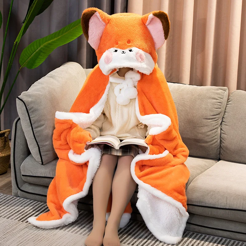 Fox-Lovely-Plush-Soft-Cloak-Fox-Cape-Cartoon-Cloak-Coral-Fleece-Air ...