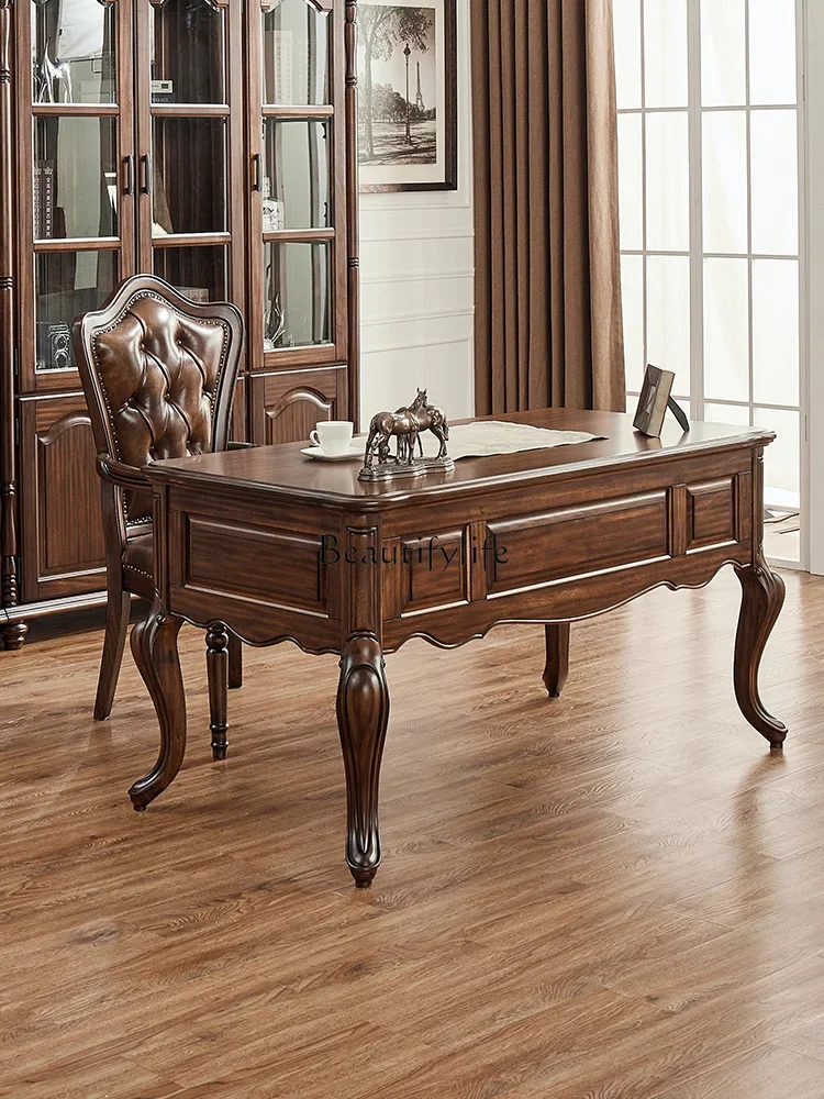 yj7 American Classical Solid Wood Desk Black Walnut Office Desk Study ...