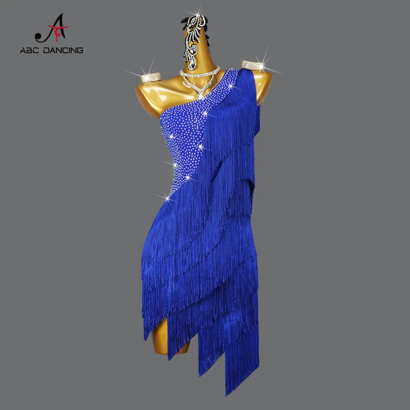 Blue Latin Dance Fringe Skirt Sexy Female Wear Professional Competition ...