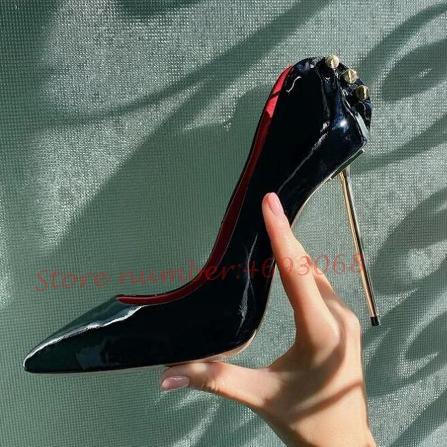 Metal Evening Dress Shoes | Heels Studs Metal Heel | Metal Stiletto ...