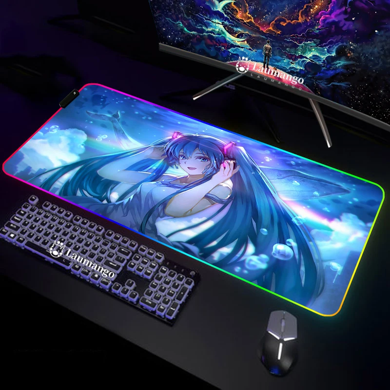 RGB 확장 패드, H Hatsunes Miku 게이밍 LED 마우스 매트, 마우스 패드 백라이트 미끄럼 방지 패드, 노트북 ...