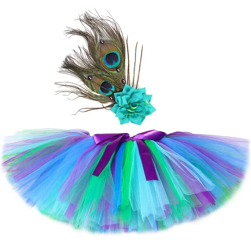 Falda de tul con diseño de pavo real para niñas, minifaldas de tul ...