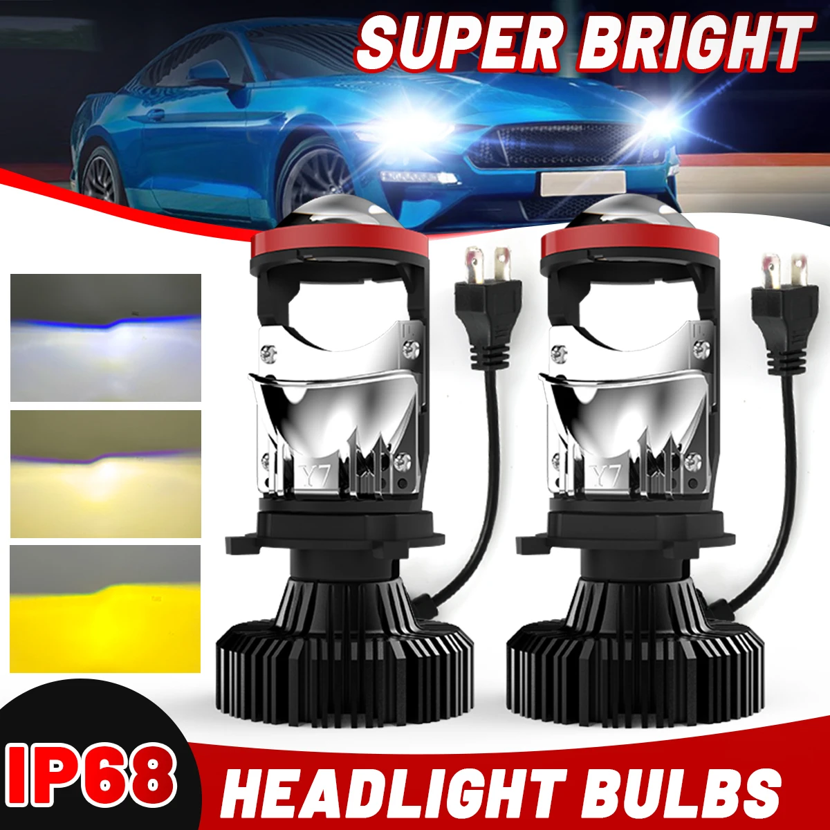 UNISHINE-H4-LED-Headlight-Bulb-Projector-Lens-White-Amber-With-cut-line ...