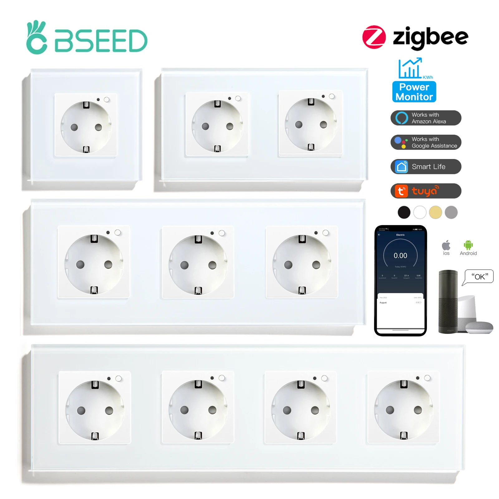 BSEED-Zigbee-Wall-Socket-EU-Socket-Smart-Power-Monitor-Electric-Sockets ...