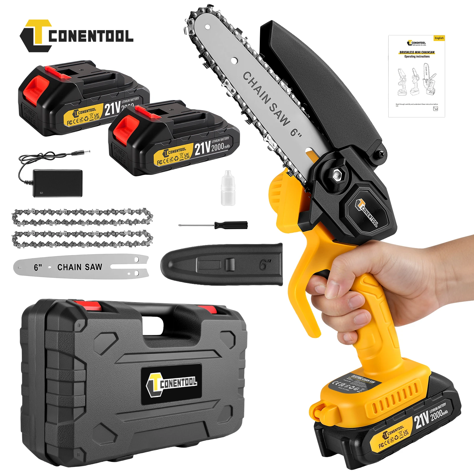 CONENTOOL 6" Electric Chainsaw Cordless 120° Kickback Protection ...