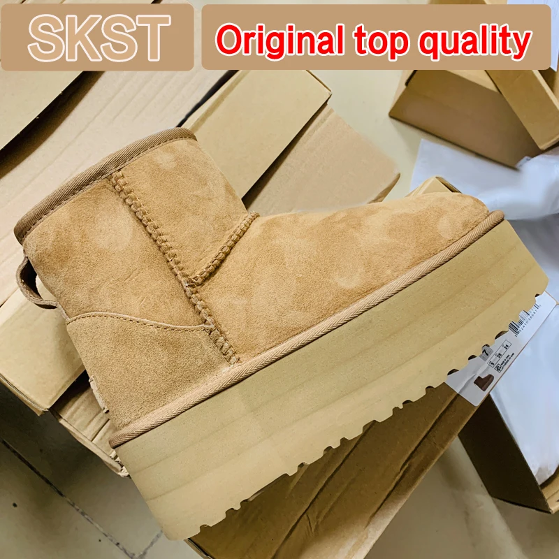 Botas-de-nieve-de-piel-de-oveja-natural-para-mujer-de-5cm-suela-gruesa ...